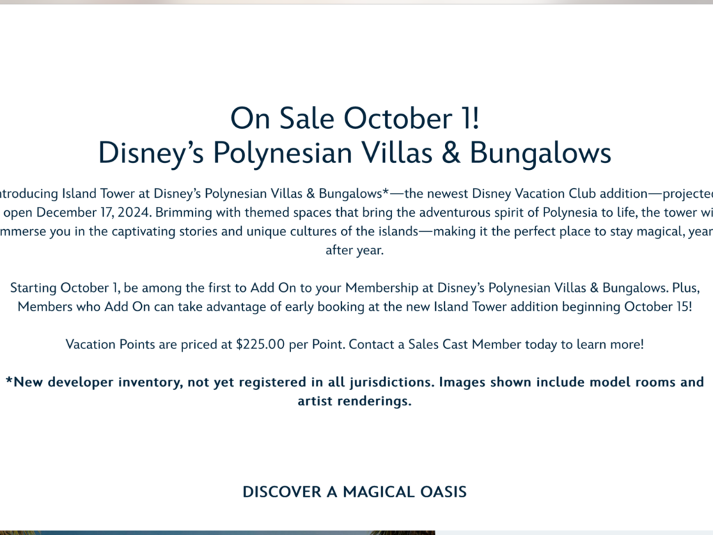 Polynesian Island Tower Point Charts Published for 2024 and 2025 ...